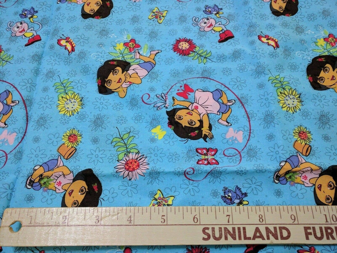 Dora the Explorer Goes Digging Planting Flowers Garden Cotton Fabric ...
