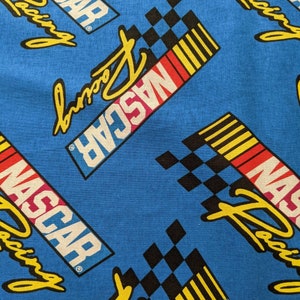 1 Yard Blue Cotton Fabric Nascar Car Racing Diy Sew Sewing Quilt ...