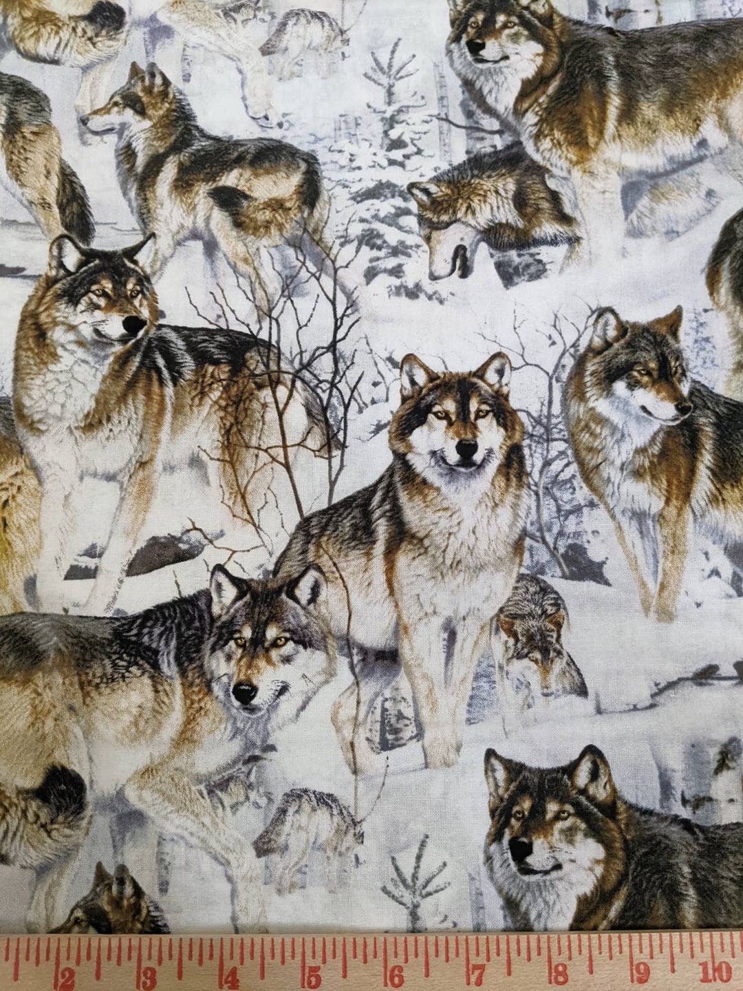 1 YARD Cotton Wolves in the Snow Wolf Animals Winter Woods Fabric Print ...