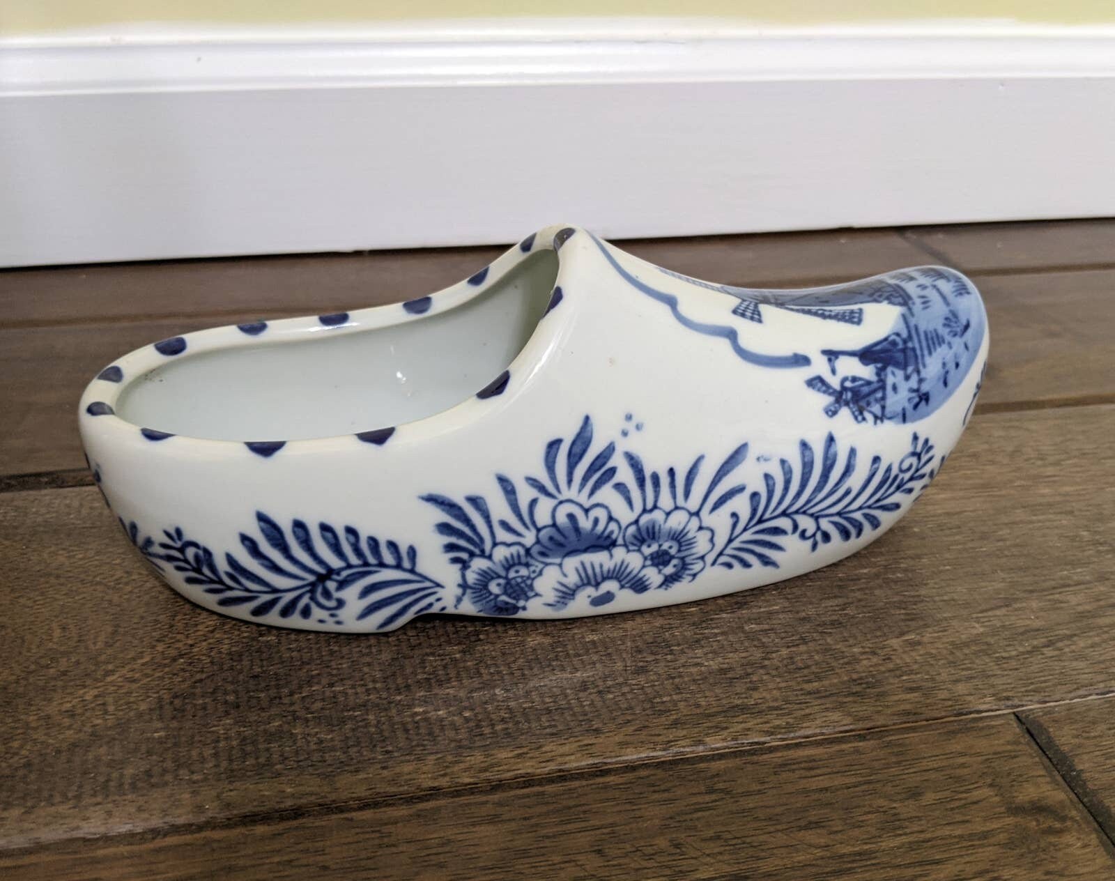 Vintage Windmill Blue White Flowers Delft Clog Planter Single Holland ...