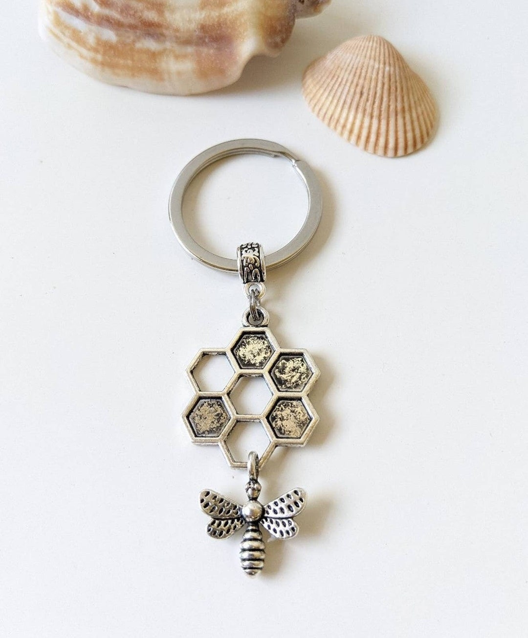 New Honey Bee Bumble Bee Comb Silver Tone Keychain Keyring Key Chain ...