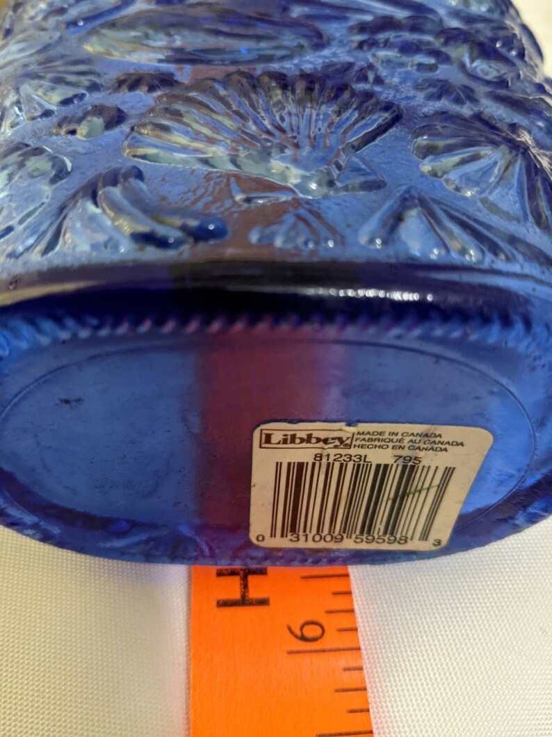 Libbey Cobalt Blue Glass Bottle Decanter With Cork Stopper Sea Shell ...