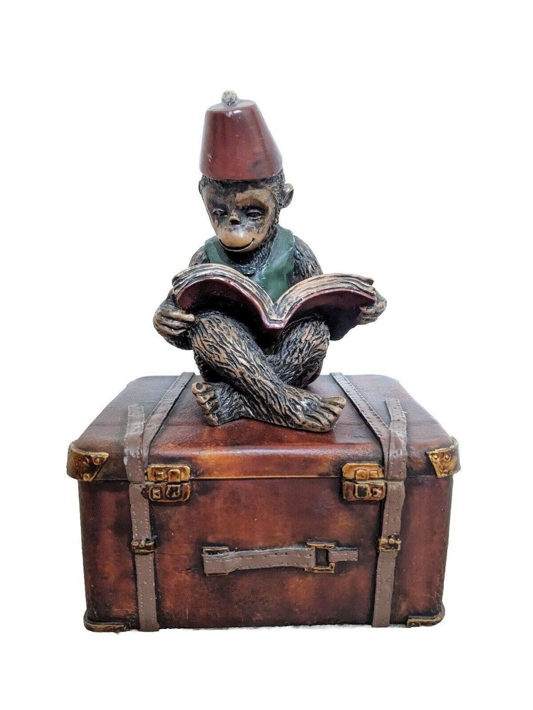 Vintage Dezine Monkey Resin Trinket Box Reading Trunk Suitcase Heavy - Etsy