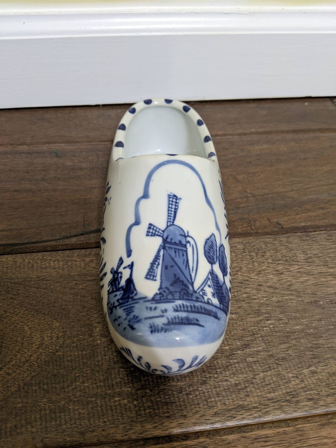 Vintage Windmill Blue White Flowers Delft Clog Planter Single Holland ...