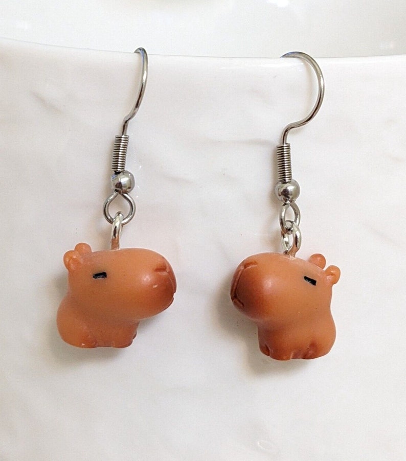 3D Capybara Drop Dangle Earrings Cute Big Head Animal New SMALL Size ...