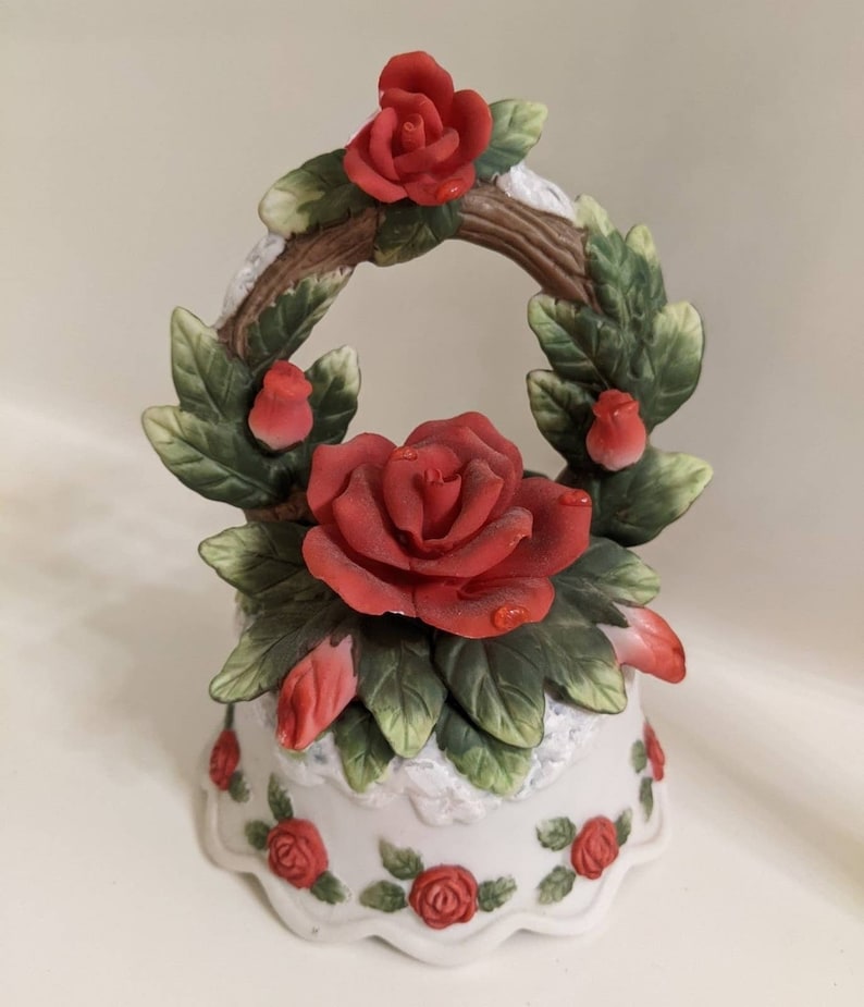 Chip Seymour Mann Red Roses Flower Porcelain Bell Antique Vintage ...