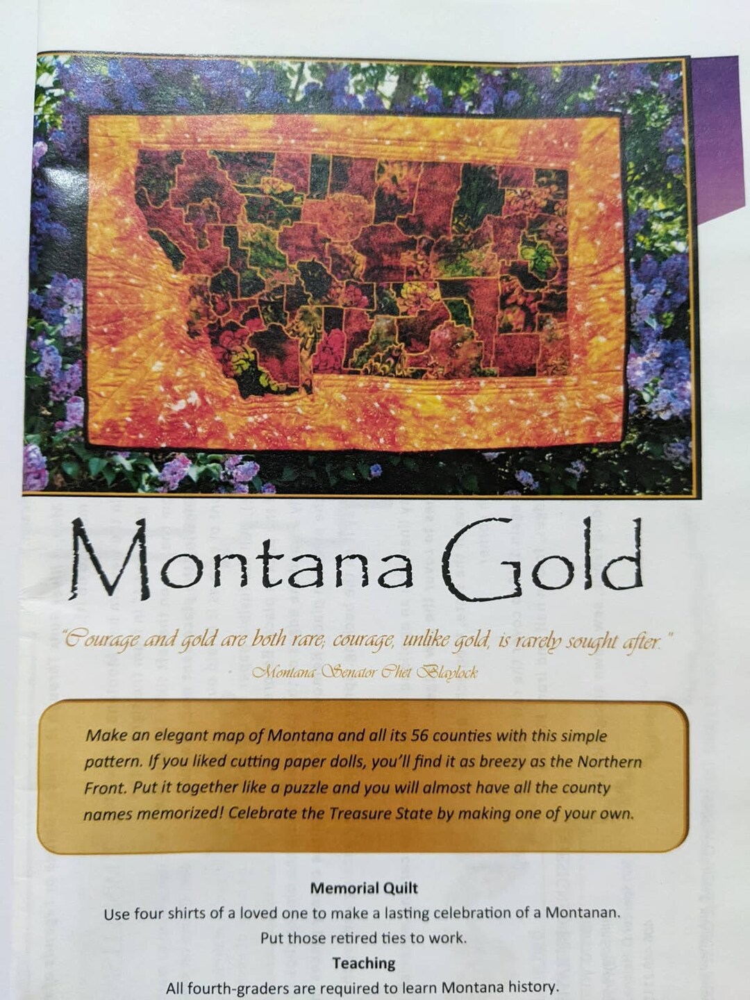 New Montana Gold Memorial Quilt Pattern Diy Craft Sew Sewing by ...