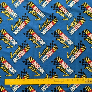 1 Yard Blue Cotton Fabric Nascar Car Racing Diy Sew Sewing Quilt ...