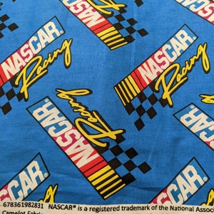 1 Yard Blue Cotton Fabric Nascar Car Racing Diy Sew Sewing Quilt ...
