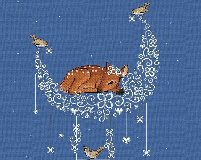 Baby Deer Cross Stitch Moonlight Pattern Pdf - Little Fawn Cross Stitch ...