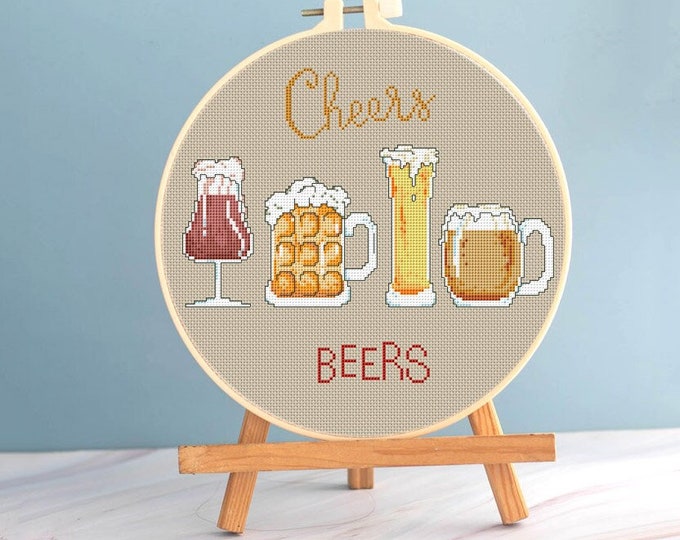 Beer Cross Stitch Funny Pattern Pdf - Cheers Beers Embroidery Funny ...