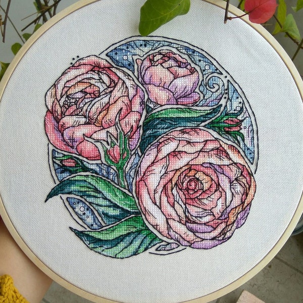 Blackwork With Flowers - Etsy