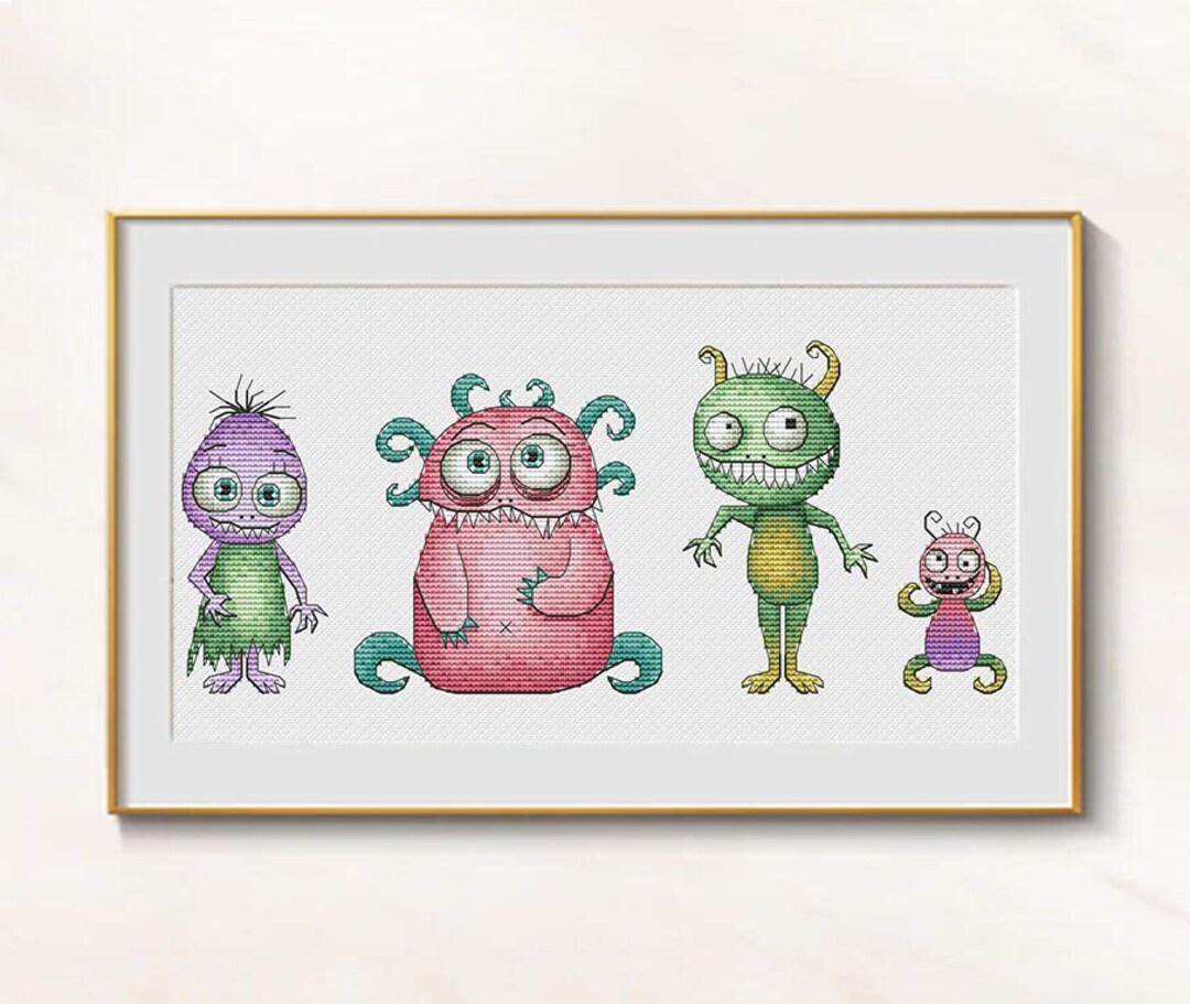 Monster Cross Stitch Funny Pattern Pdf - Green Wood Creature Embroidery ...