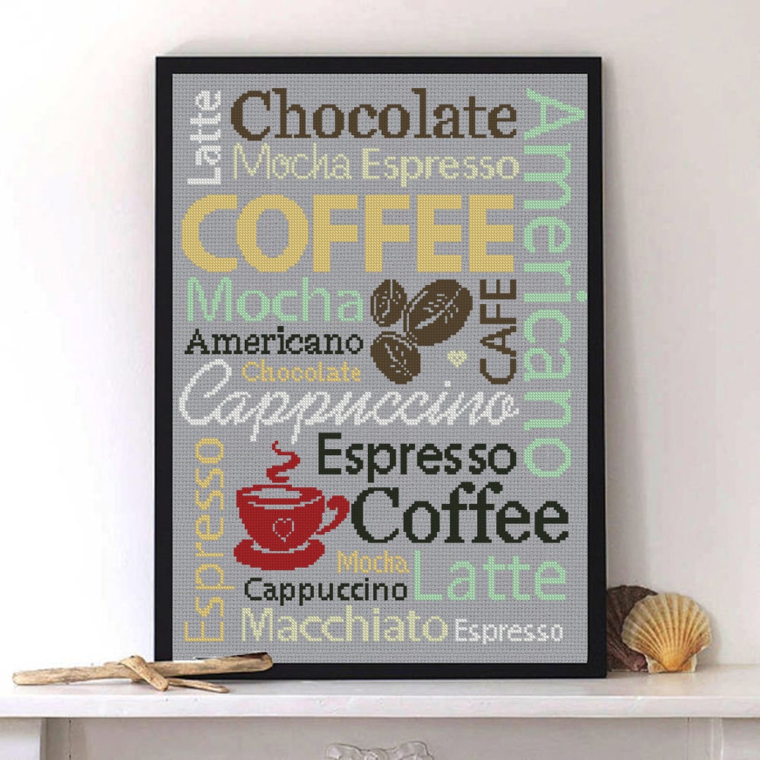 Coffee Cross Stitch Latte Espresso Pattern Pdf, Coffee Time Embroidery ...