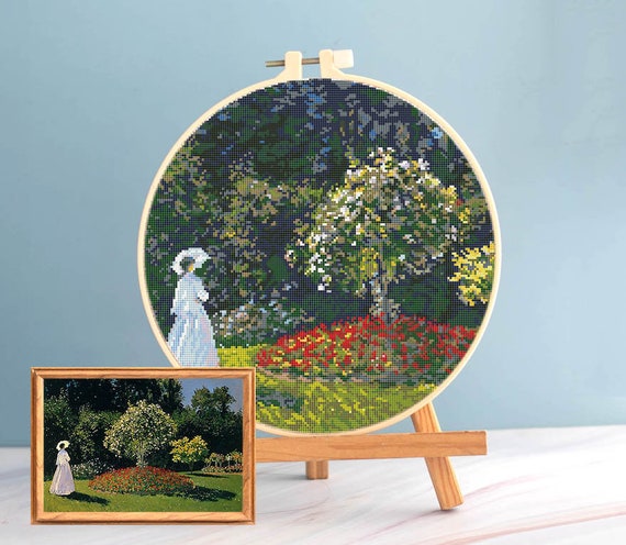 Monet Cross Stitch Woman Pattern Pdf Garden Cross Stitch - Etsy