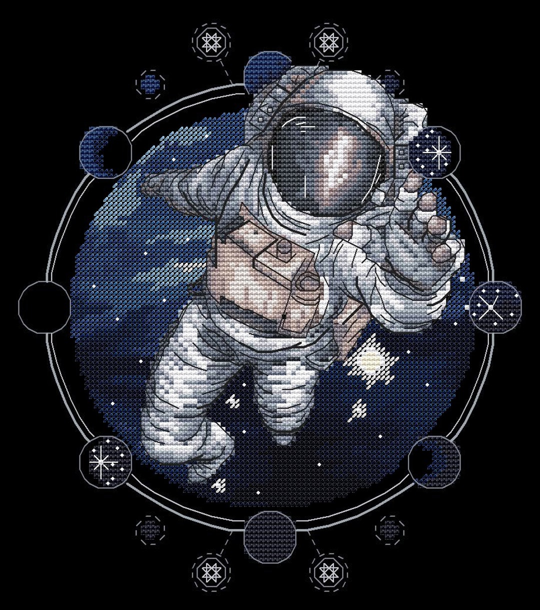 Spaceman Cross Stitch Stars Pattern Pdf - Astronaut Cross Stitch Galaxy ...