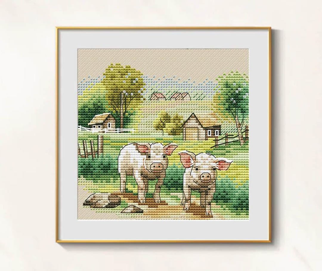 Pigs Cross Stitch Farm Pattern Pdf - Cottagecore Cross Stitch Rural Art ...