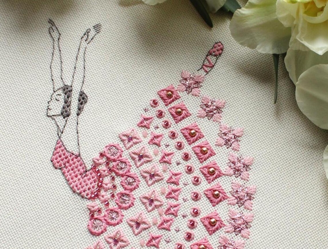 Ballet Сross Stitch Dancer Pattern Pdf - Ballerina Cross Stitch Pink ...