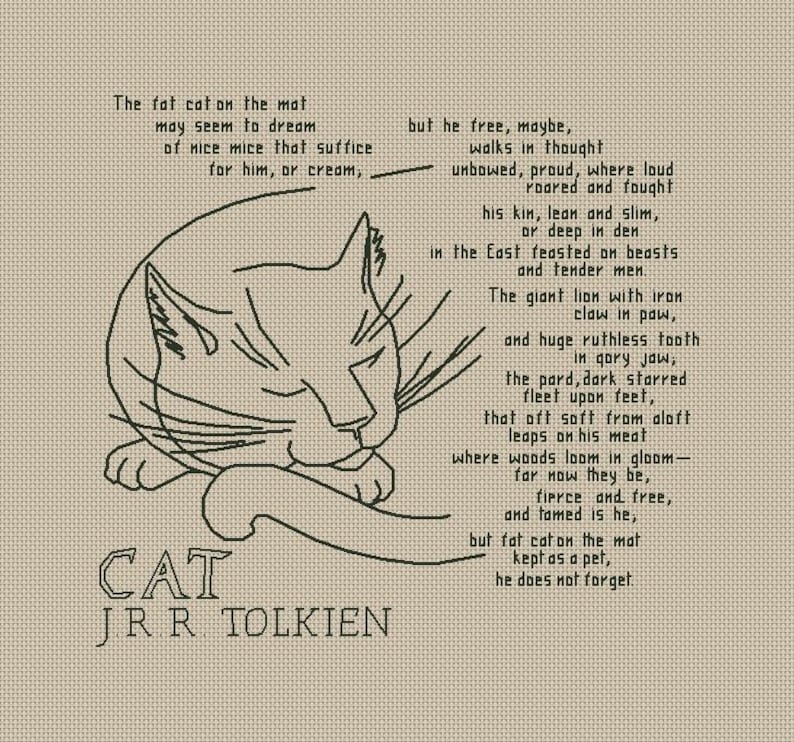 Cat Cross Stitch Tolkien Pattern Pdf - Poem Cross Stitch Inspirational ...