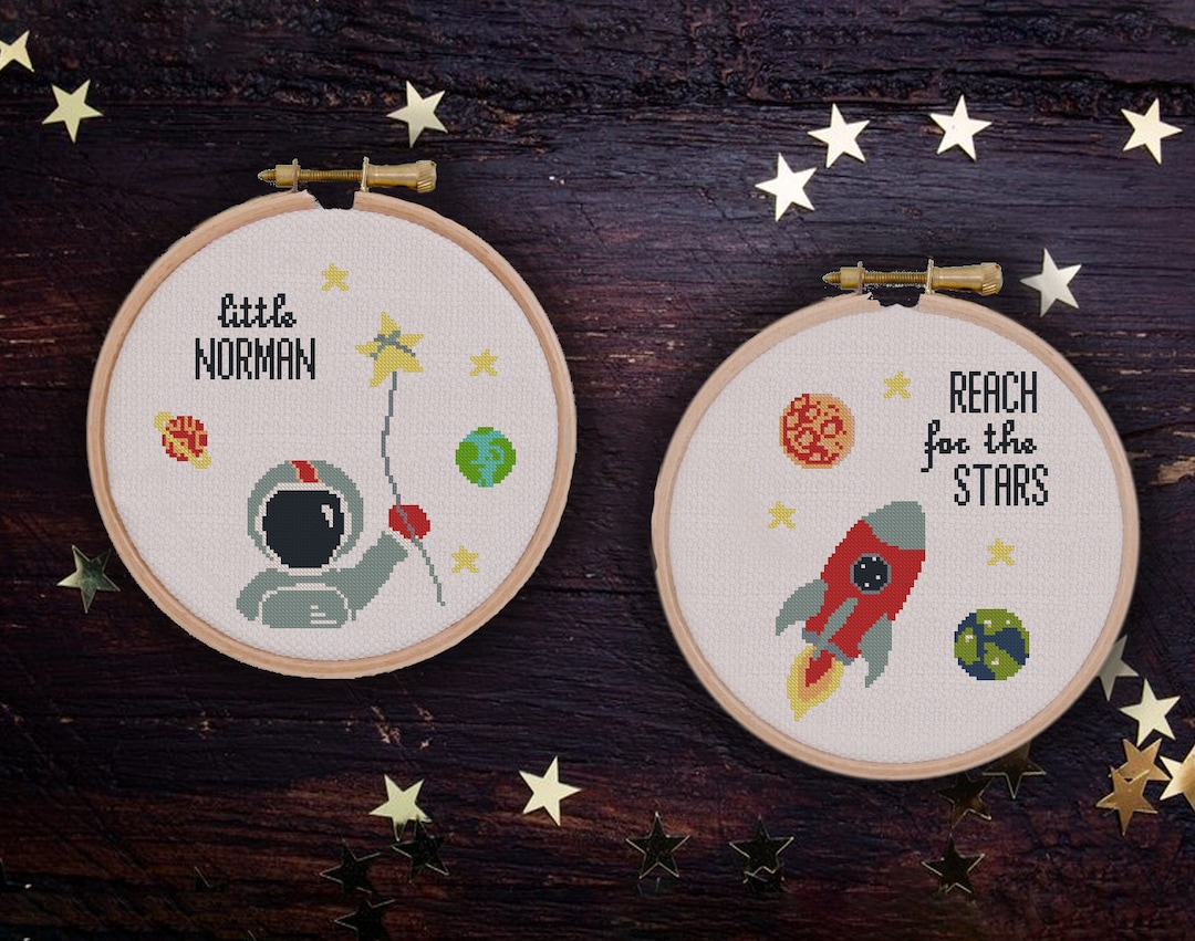 Space Baby Cross Stitch Birth Announcement Pattern - Baby Boy Cross ...