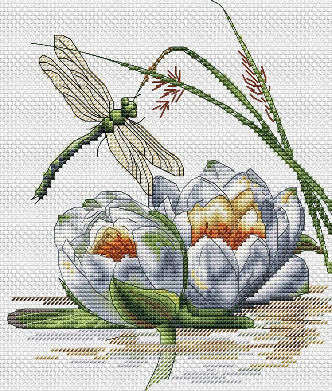 Water Lily Cross Stitch Round Pattern Pdf - Dragonfly Cross Stitch ...