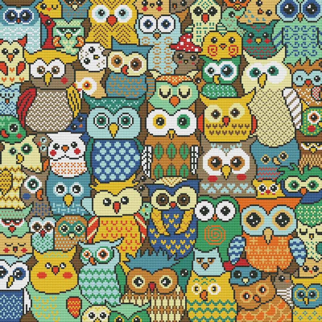 Owl Tribe Cross Stitch Easy Pattern Pdf - Cute Owls Cross Stitch Funny ...