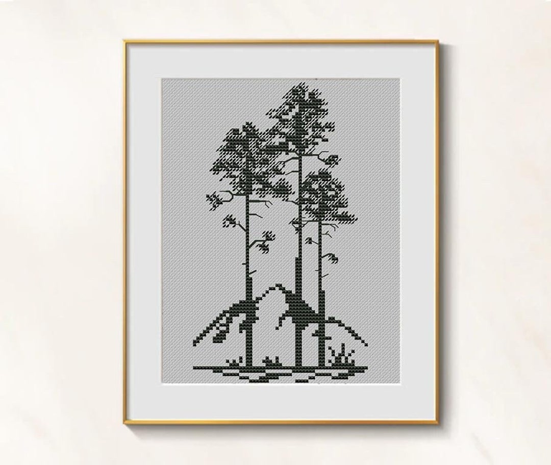 Pine Woods Cross Stitch Blackwork Pdf Pattern - Forest Trees Cross ...