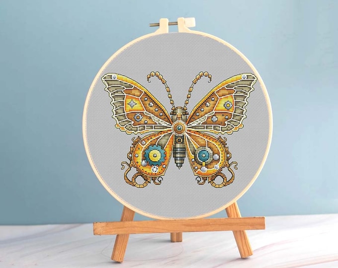 Steampunk Cross Stitch Butterfly Pattern Pdf - Mechanic Butterfly Cross ...