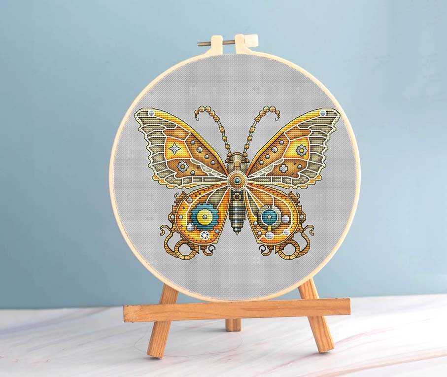 Steampunk Cross Stitch Butterfly Pattern Pdf - Mechanic Butterfly Cross ...