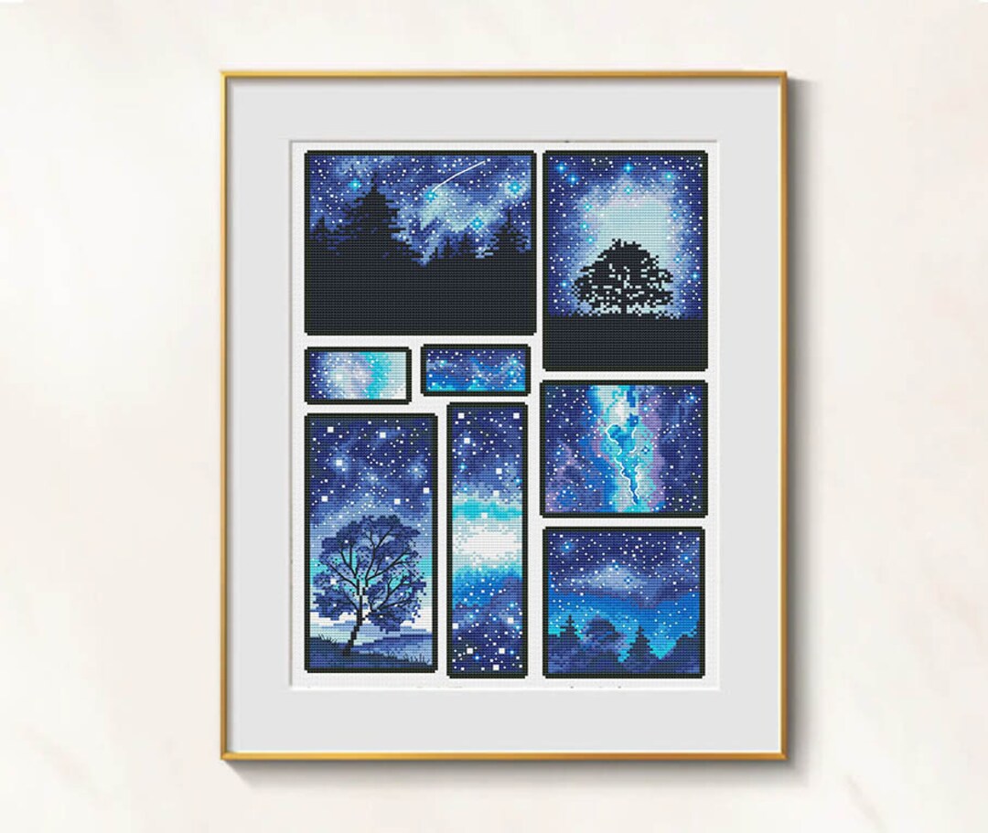 Star Night Cross Stitch Sky Pattern Pdf - Polar Lights Embroidery Night ...