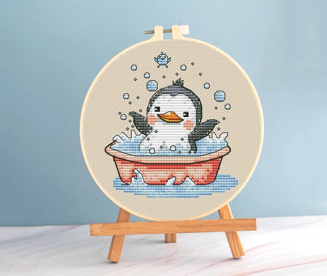 Penguin Cross Stitch Bath Pattern Pdf - Baby Bath Cross Stitch Little ...