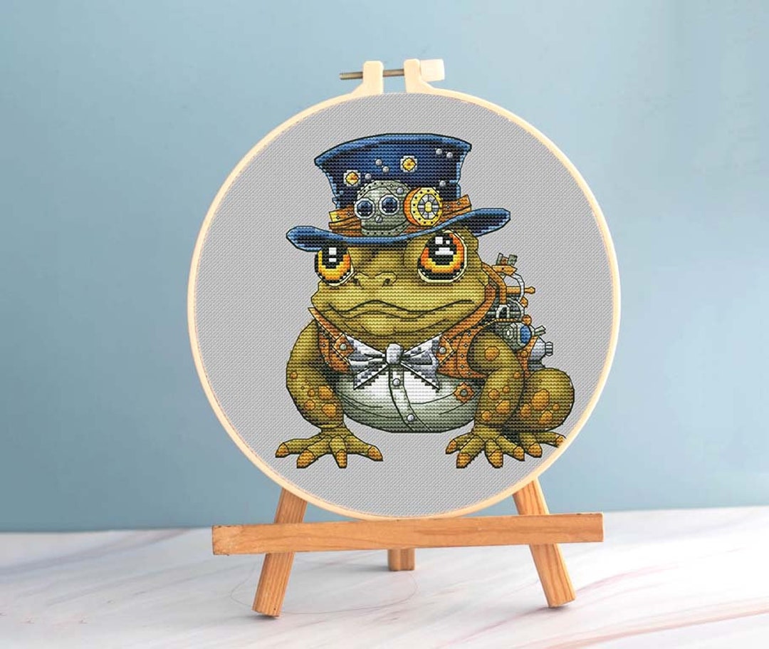Steampunk Cross Stitch Toad Pattern Pdf - Mechanic Cross Stitch Hipster ...