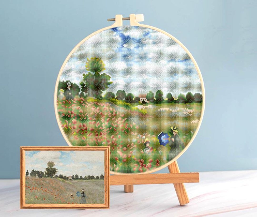 Poppy Field Cross Stitch Monet Pattern Pdf - Art Cross Stitch Monet ...