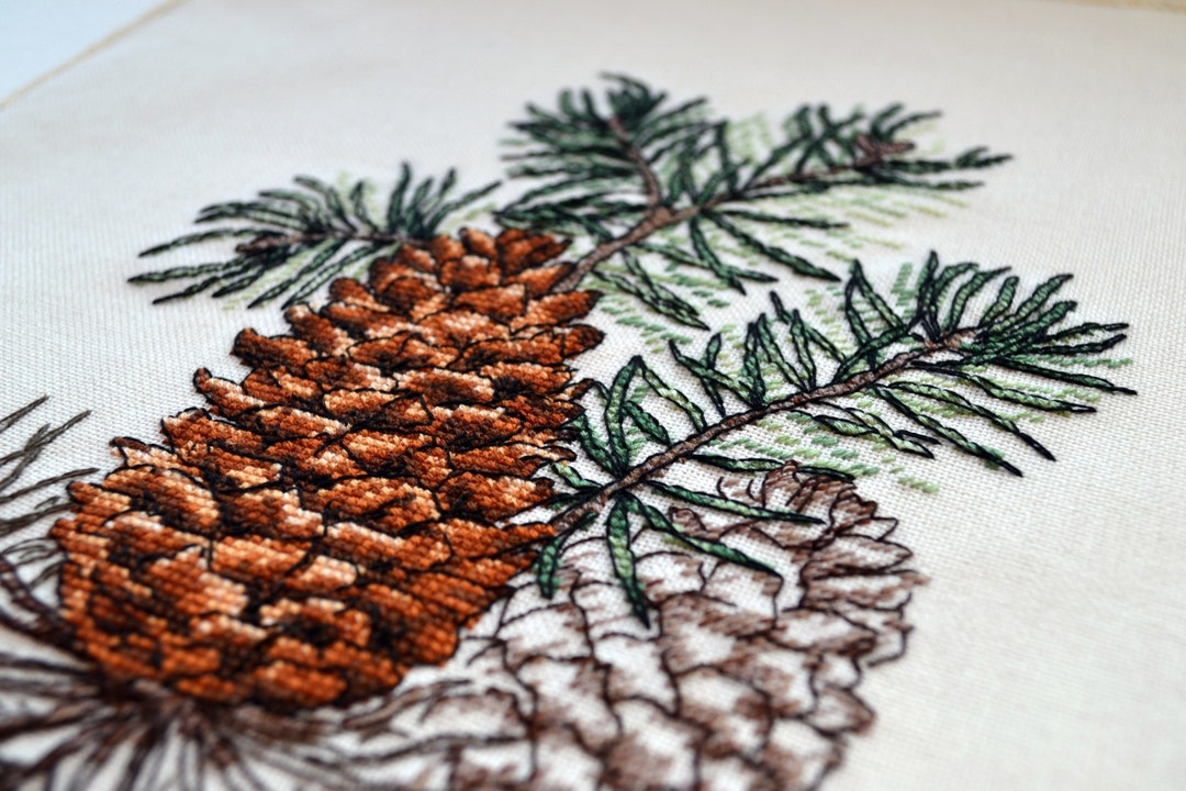 Fir Cone Cross Stitch Evergreen Pattern Pdf - Woodland Cross Stitch Fir ...