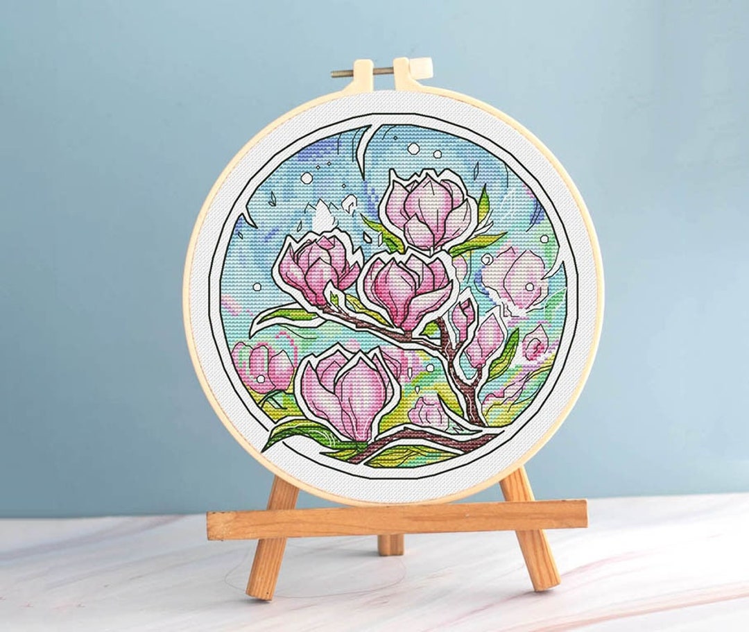 Magnolia Cross Stitch Round Pattern Pdf - Spring Flowers Cross Stitch ...