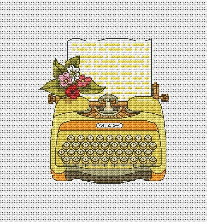 Typewriter Cross Stitch Spring Pattern Pdf Retro Cross - Etsy