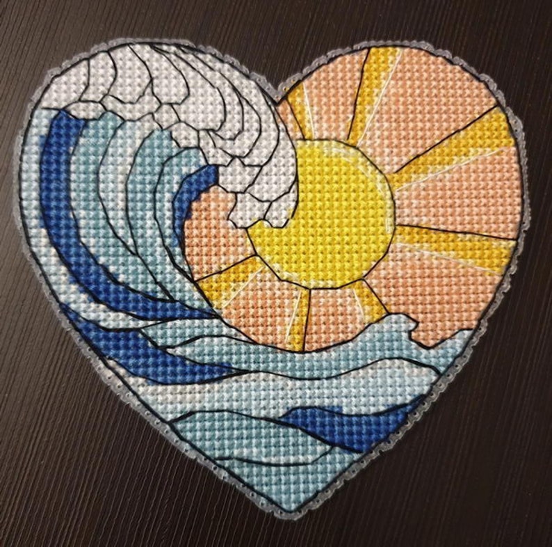 Summer Heart Cross Stitch Wave Pattern Pdf Great Wave Cross - Etsy