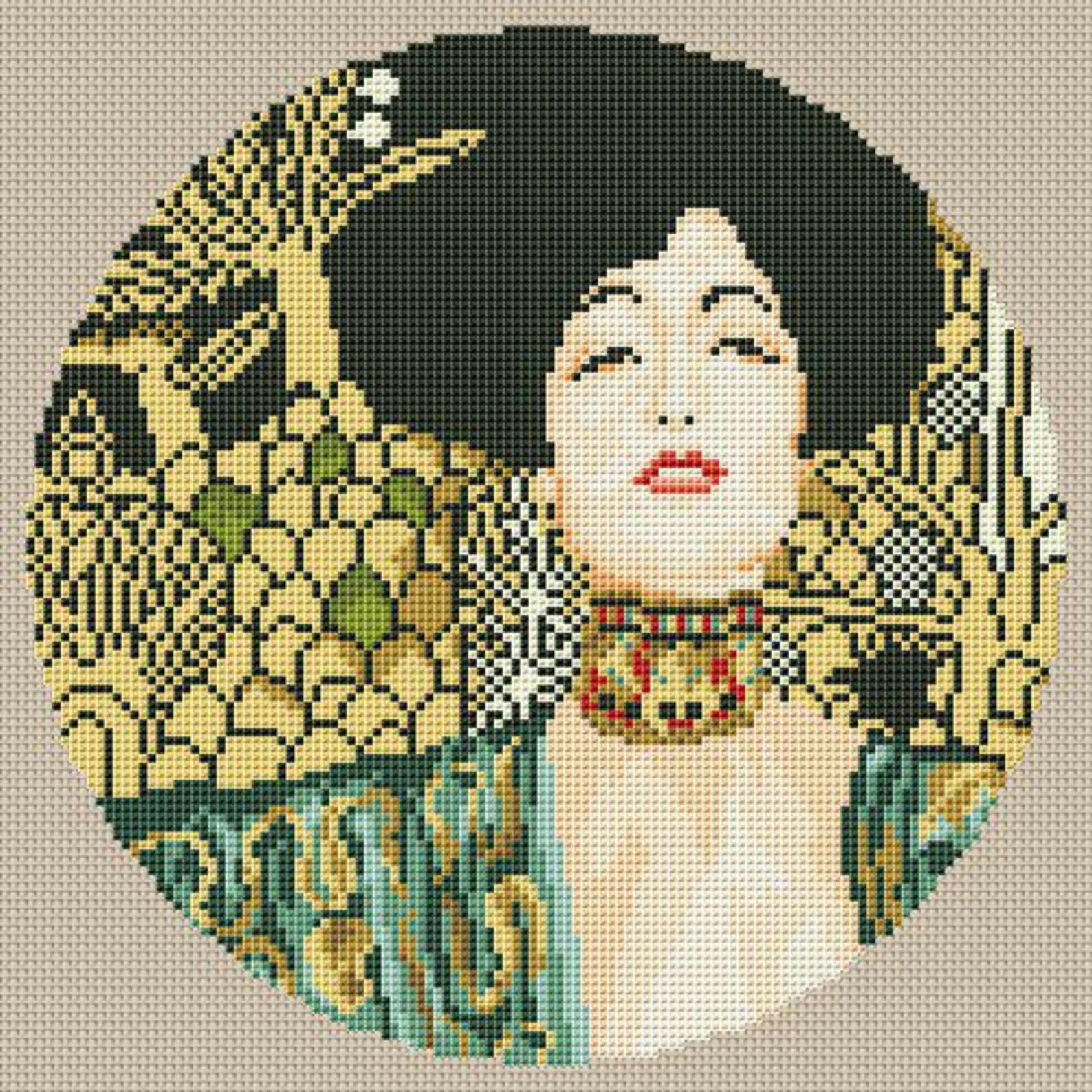 Klimt Cross Stitch Judith Pattern Pdf: Art Deco Embroidery Easy Round ...
