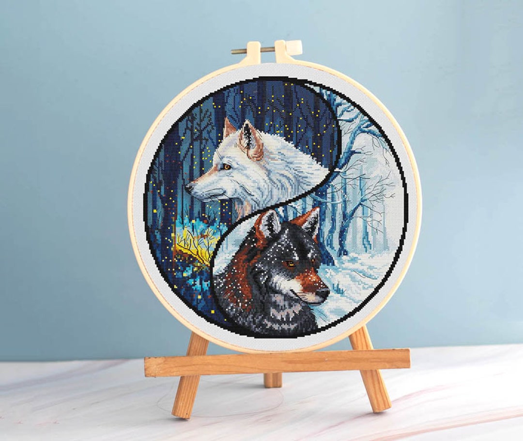 Yin Yang Cross Stitch Wolves Pattern Pdf - Day and Night Cross Stitch ...