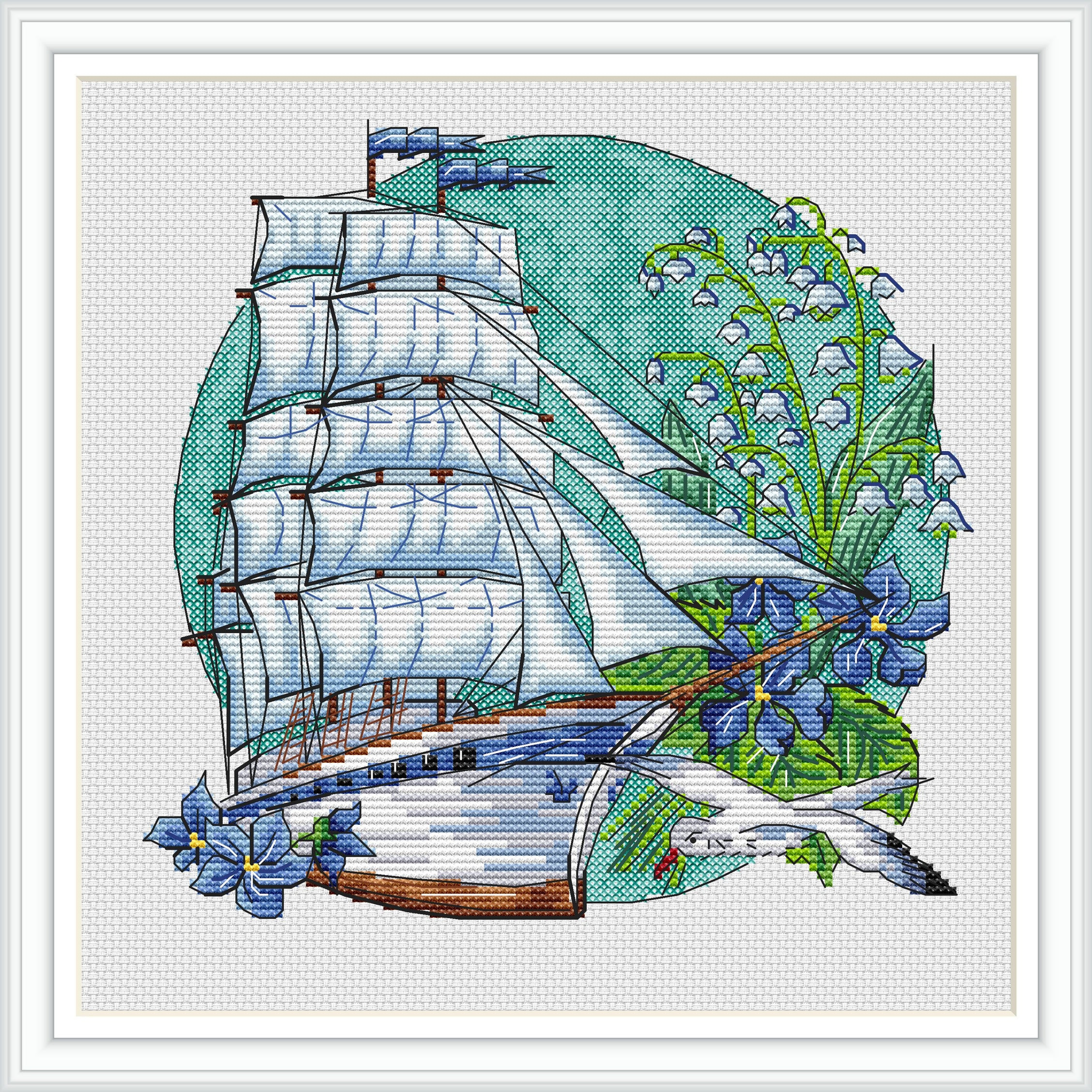 Sea Sail Cross Stitch Seagull Pattern Pdf Round Cross Stitch | Etsy