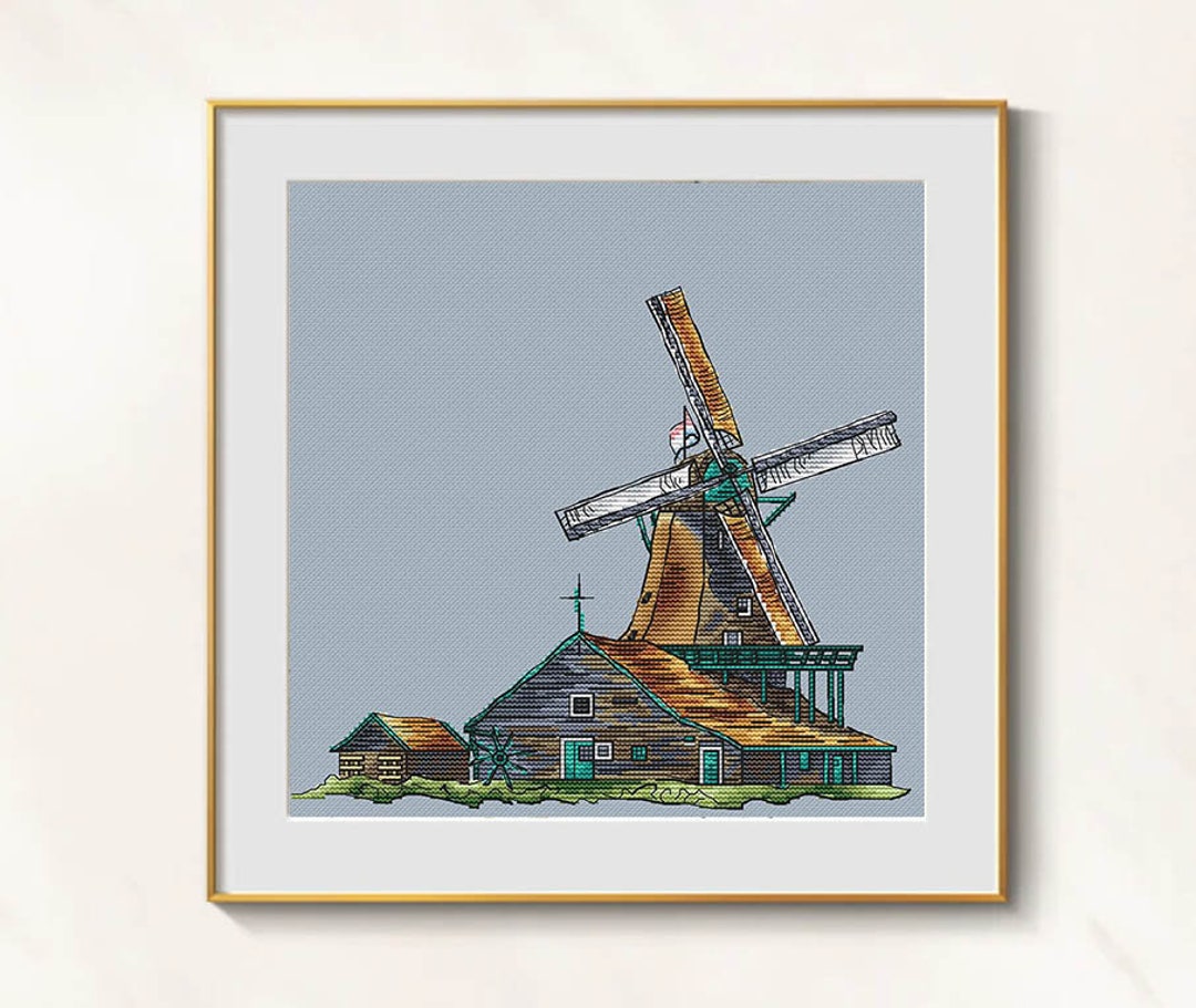 Windmill Cross Stitch De Cat Verfmolen Pattern Pdf - Dutch Village ...