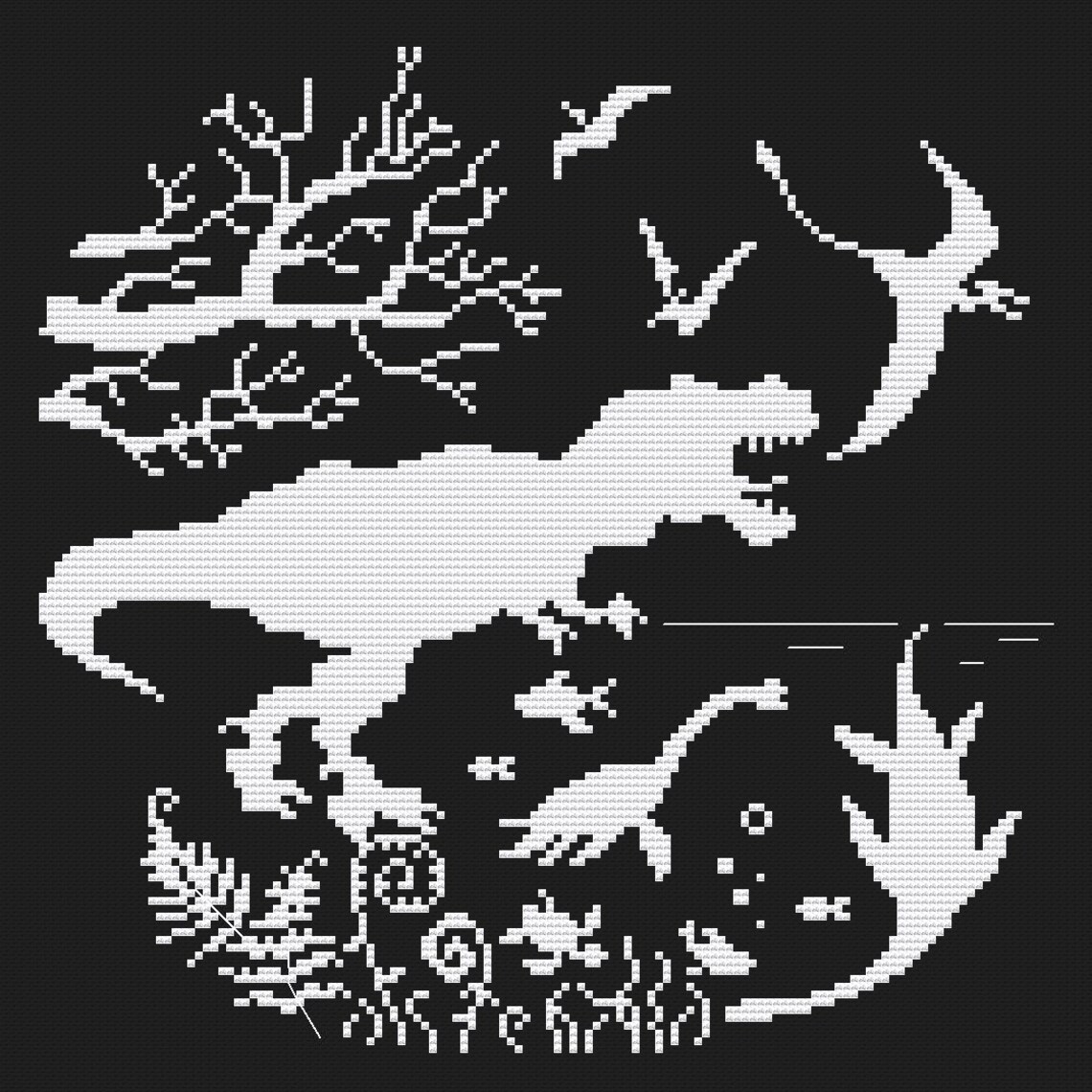 Dino Cross Stitch Blackwork Pattern Pdf - Prehistoric Park Cross Stitch ...