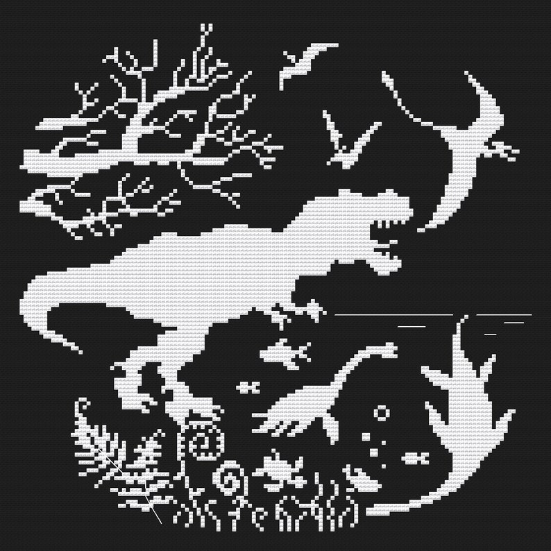 Dino Cross Stitch Blackwork Pattern Pdf - Prehistoric Park Cross Stitch ...