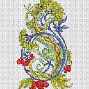 Lizard Cross Stitch Chinese Pattern Pdf - Asian Cross Stitch Lizard ...