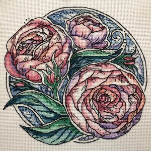 Peony Cross Stitch Round Pattern Pdf - Spring Flowers Cross Stitch Peonies Embroidery Pink Peony ...