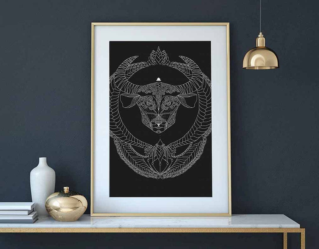 Taurus Cross Stitch Zodiac Pattern Pdf - Blackwork Cross Stitch Taurus ...