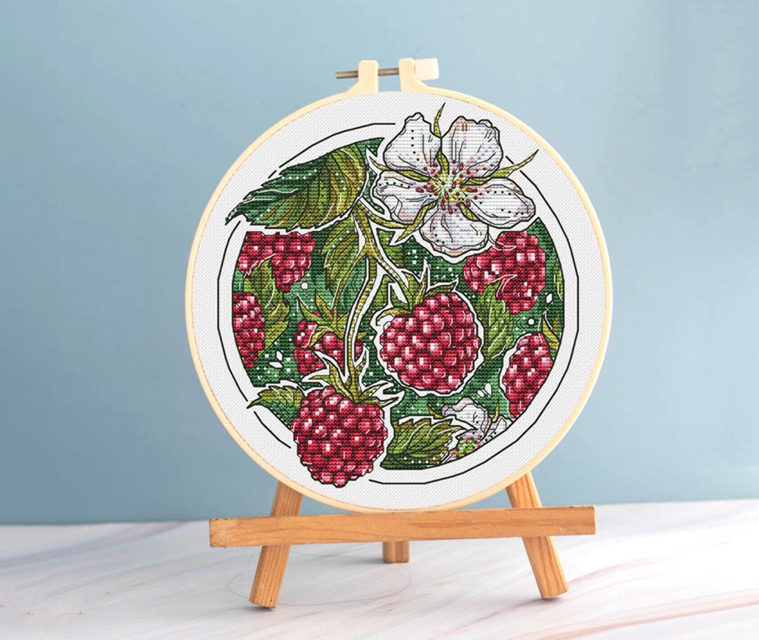 Raspberry Cross Stitch Garden Pattern Pdf - Folk Art Embroidery Berries Cross Stitch Floral ...
