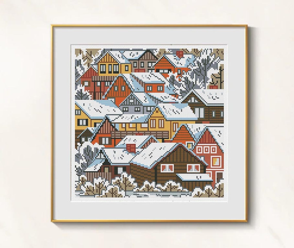 Winter Village Cross Stitch Houses Pattern Pdf - Little Town Cross ...
