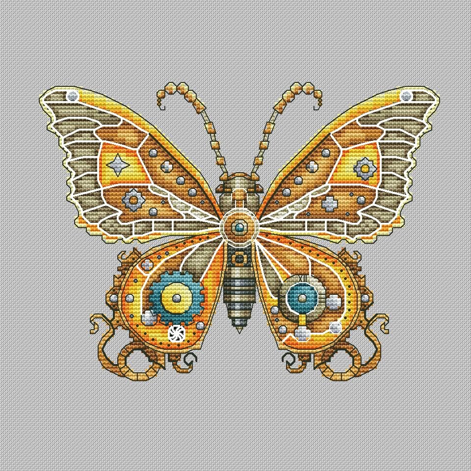 Steampunk Cross Stitch Butterfly Pattern Pdf - Mechanic Butterfly Cross ...