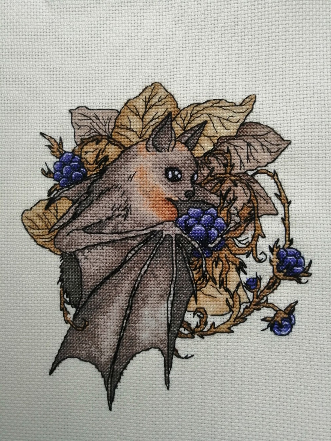 Bat Cross Stitch Blackberry Pattern Pdf Round Cross Stitch - Etsy